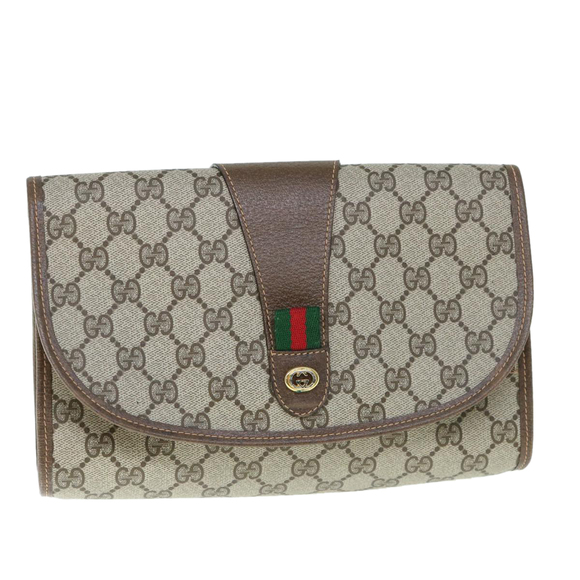 Gucci | Bags | Gucci Gg Canvas Web Sherry Line Clutch Bag Pvc Beige Red ...